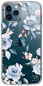 luolnh iphone 11 pro case,iphone 11 pro cute case with flowers,for girly women,shockproof clear floral pattern hard back cover for iphone 11 pro 5.8 inch 2019 -blue