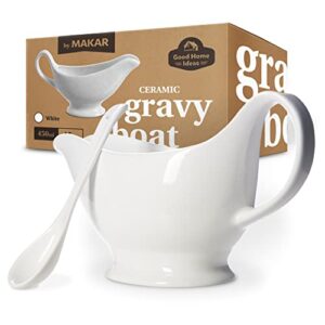 makar gravy boat, 15 oz, spoon, gravy boat for salad dressings milk, sauce, broth, creamer, microwave & dishwasher safe