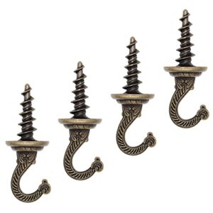 4 pieces swag ceiling hooks heavy duty swag hook driller hook indoor outdoor for hanging plants chandelier etc. (antique brass)