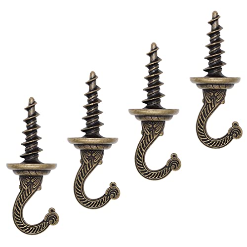 4 Pieces Swag Ceiling Hooks Heavy Duty Swag Hook Driller Hook Indoor Outdoor for Hanging Plants Chandelier etc. (Antique Brass)