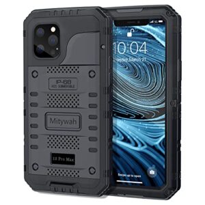 mitywah waterproof case for iphone 12 pro max, heavy duty military grade armor metal case, full body protective rugged shockproof thick dustproof strong case for iphone 12 pro max 6.7’’, black