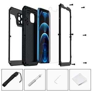 Mitywah Waterproof Case for iPhone 12 Pro Max, Heavy Duty Military Grade Armor Metal Case, Full Body Protective Rugged Shockproof Thick Dustproof Strong Case for iPhone 12 Pro Max 6.7’’, Black