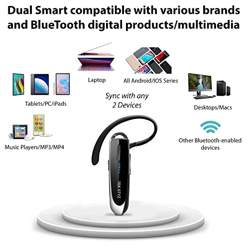 TEK STYZ V5.0 CSR Wireless Bluetooth Earpiece for Samsung Galaxy S6 to S23 Ultra/Galaxy A/Z Flip & Fold / A8 Tab, IPX3 Waterproof Mic Headset CVC 6.0 Dual Noise Cancelling & 24H Talk Time/Playtime