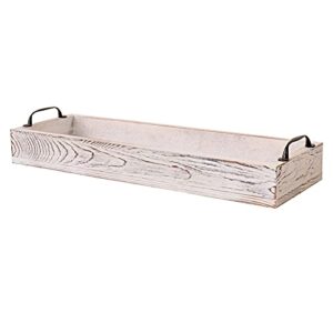 rustic wooden serving trays rectangular wood serving tray with handle,ottoman tray for living room 16 inch long narrow tray for serving wine(whitewashed)