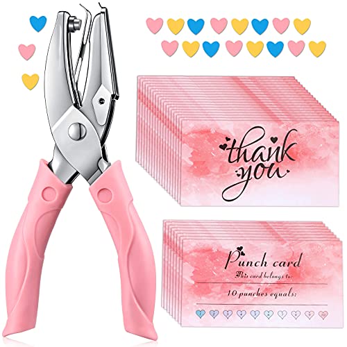 Punch Card and 100 Pieces Reward Punch Card, Handheld Punch Kit, Single-Hole Paper Puncher, Metal Punch with Soft Grip, Home School Office Supplies, Clothing Ticket Scrapbook Punch Tool (Elegant)