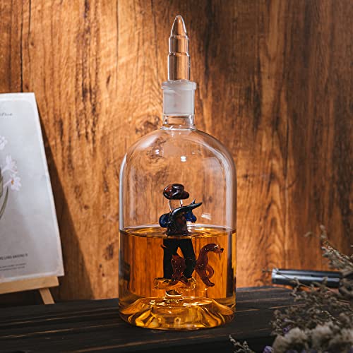 Wine & Whiskey Decanter, Hunters Gifts, Hunter with Dog - 750ml Decanter Bourbon Scotch Unique Gift for Him - Gamebirds Game - Hunter's Cowboy Decanter, Western Style Decanter, Gift Glassware