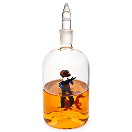 Wine & Whiskey Decanter, Hunters Gifts, Hunter with Dog - 750ml Decanter Bourbon Scotch Unique Gift for Him - Gamebirds Game - Hunter's Cowboy Decanter, Western Style Decanter, Gift Glassware