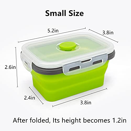 CCyanzi 3piece Collapsible Food Storage Containers with Lids, Silicone Lunch Container, Microwave & Freezer Safe, Space Saving for Kitchen Cabinet and Camping Backpack,(green gray)