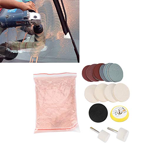 Glass Polishing Kit, Windscreen Scratch Removal Set Ceric Dioxide Abrasive Discs Polish Pads Felt for Removing Wiper Blade Damage, Scuffs