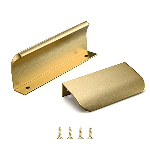 Satanga 5Pack Edge Finger Tab Pull for Cabinets Kitchen Concealed Aluminum Flat Hidden Bar Pulls Drawer Pulls Easy to Install 3.15inch 80mm Overall Length Brushed Brass