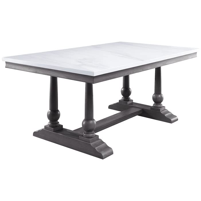 Acme Furniture Marble Rectangular Dining Table, White/Gray Oak