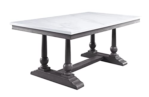 Acme Furniture Marble Rectangular Dining Table, White/Gray Oak