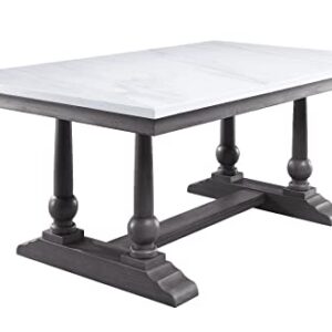 Acme Furniture Marble Rectangular Dining Table, White/Gray Oak