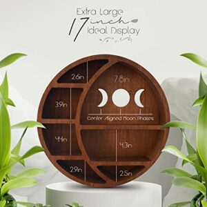 Kuuza Crescent Moon Shelf for Crystals | Moon Phase Shelf | Wooden Moon Shelf | Wall Decoration for Stone Crystals and Essential Oils | Moon Phases Wall Art, Brown, 17 inch x 17 inch x 3.4 inch