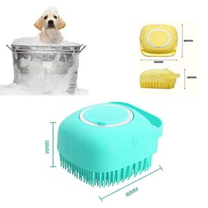 ELEGX Pet Grooming Bath Massage Brush with Soap and Shampoo Dispenser Soft Silicone Bristle for Long Short Haired Dogs Cats Shower (Blue)