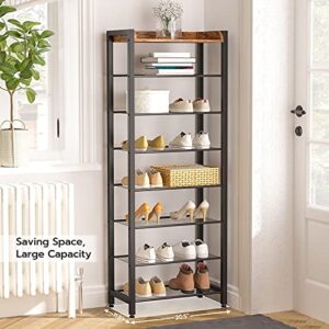 HOOBRO 8 Tier Shoe Rack, Narrow Shoe Storage Organizer with 7 Metal Shelves, Saving Space, Stable and Sturdy, Hold 14-21 Pairs of Shoes, for Entryway, Hallway, Living Room, Rustic Brown BF48XJ01