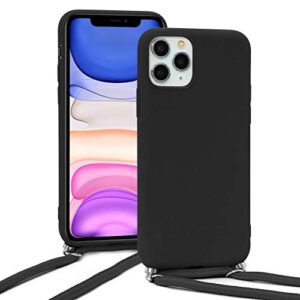 Eouine Crossbody Case for Samsung Galaxy A02s [6.5"] - Neck Cord Lanyard Strap with Samsung A02s Case - Anti-Scratch Black Silicone TPU Adjustable Necklace Strap - Black