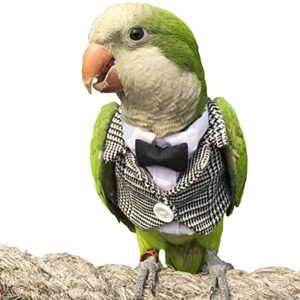 FORZENA Bird Clothes Birds Flight Suit,Tuxedo Business Suit for Parrots African Greys Parakeet Cockatiel Sun Conure Christmas Party Birthday Cosplay Photo Prop Small Animals Apparel (M,Grid Suit)