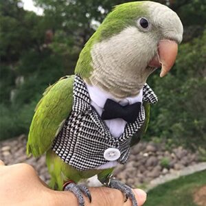 FORZENA Bird Clothes Birds Flight Suit,Tuxedo Business Suit for Parrots African Greys Parakeet Cockatiel Sun Conure Christmas Party Birthday Cosplay Photo Prop Small Animals Apparel (M,Grid Suit)