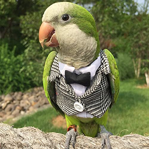 FORZENA Bird Clothes Birds Flight Suit,Tuxedo Business Suit for Parrots African Greys Parakeet Cockatiel Sun Conure Christmas Party Birthday Cosplay Photo Prop Small Animals Apparel (M,Grid Suit)