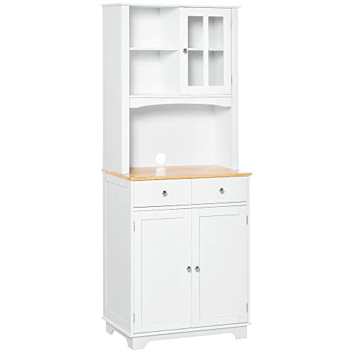 HOMCOM 67" Kitchen Buffet with Hutch, Microwave Cabinet with Framed Doors, 2 Drawers, Open Countertop, Cupboard for Dining Room, White