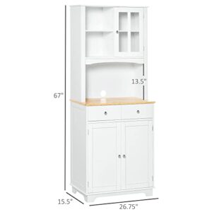 HOMCOM 67" Kitchen Buffet with Hutch, Microwave Cabinet with Framed Doors, 2 Drawers, Open Countertop, Cupboard for Dining Room, White