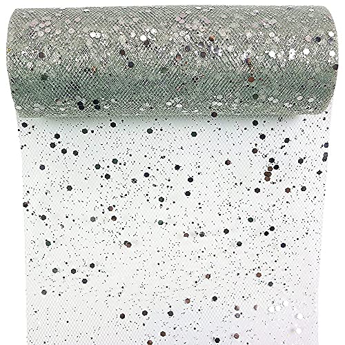 Yuanchuan Laser Sequin Glitter Tulle Rolls 6 inch x 10 Yards (30 feet) Silver for Table Runner Chair Sash Bow Pet Tutu Skirt Sewing Crafting Fabric Wedding Birthday Ribbon (Silver)