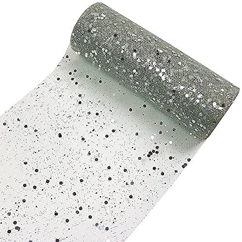 Yuanchuan Laser Sequin Glitter Tulle Rolls 6 inch x 10 Yards (30 feet) Silver for Table Runner Chair Sash Bow Pet Tutu Skirt Sewing Crafting Fabric Wedding Birthday Ribbon (Silver)