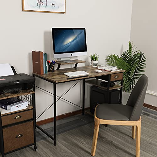 X-cosrack Computer Desk with Storage Shelves Drawer, 43” Home Office Desk with Monitor Stand, Adjustable and Tiltable Draft Drawing Table Writing Study Workstation for Home Office Artist, Rustic Brown