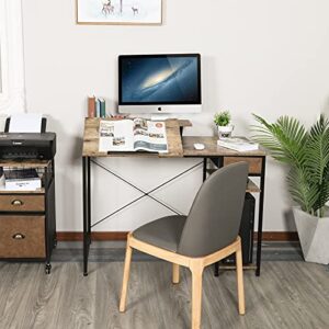 X-cosrack Computer Desk with Storage Shelves Drawer, 43” Home Office Desk with Monitor Stand, Adjustable and Tiltable Draft Drawing Table Writing Study Workstation for Home Office Artist, Rustic Brown