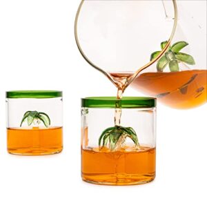 Palm Tree Pitcher & 4 Glasses Set Decanter with 4 Glasses 9oz by The Wine Savant - Elegant Glass Set, Great for Water Iced Tea, Sangria, Lemonade, and More! 1300ml 9" H