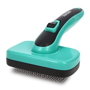 self cleaning slicker brush, shedding and grooming tool for pets, remove loose hair, fur, undercoat, mats, tangled hair, knots for large medium small sensitive long or short hair dogs, cats, rabbit