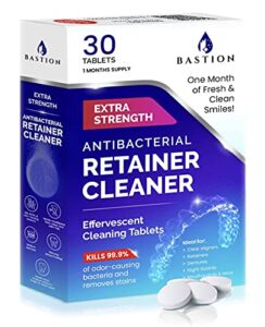 retainer cleaner & denture cleanser - 30 effervescent tablets - 1 month supply - removes stains, discoloration, odors, & plaque - clear aligners, mouth & night guard, all dental/oral appliances