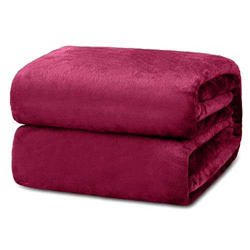 Hannah Linen Queen Fleece Blanket - Super Soft Plush Throw Blanket for Bed - Warm & Cozy Large Microfiber Throw Blanket for Sofa & Couch (90 x 90, Red)