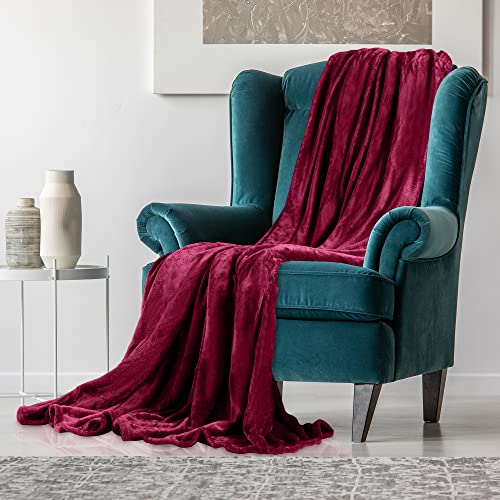 Hannah Linen Queen Fleece Blanket - Super Soft Plush Throw Blanket for Bed - Warm & Cozy Large Microfiber Throw Blanket for Sofa & Couch (90 x 90, Red)