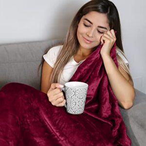 Hannah Linen Queen Fleece Blanket - Super Soft Plush Throw Blanket for Bed - Warm & Cozy Large Microfiber Throw Blanket for Sofa & Couch (90 x 90, Red)