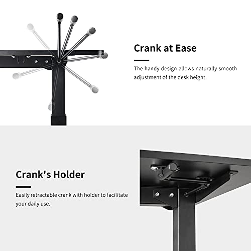 FEZIBO Crank Adjustable Height Standing Desk, 48 x 24 Inches Manual Stand up Desk, Sit Stand Desk with Handle, Home Office Desk with Black Top and Black Frame