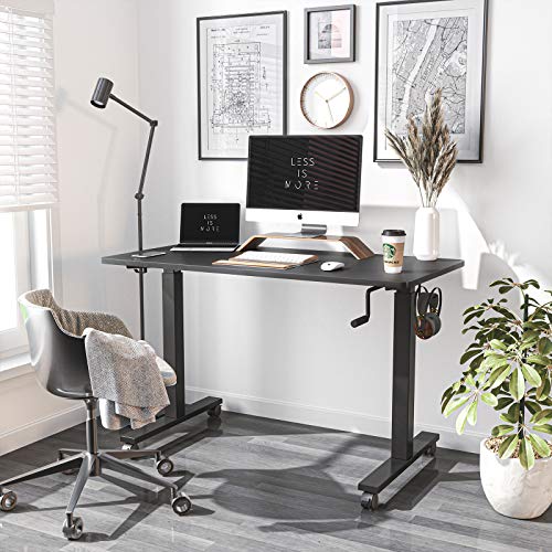 FEZIBO Crank Adjustable Height Standing Desk, 48 x 24 Inches Manual Stand up Desk, Sit Stand Desk with Handle, Home Office Desk with Black Top and Black Frame