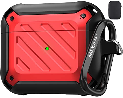 Maxjoy for Airpods 3 Case Cover 2021, Airpods 3 Protective Case Gen 3 Rugged Hard Shell Shockproof Cover with Keychain Compatible with Apple Airpods 3rd Generation Charging Case 2021, Red