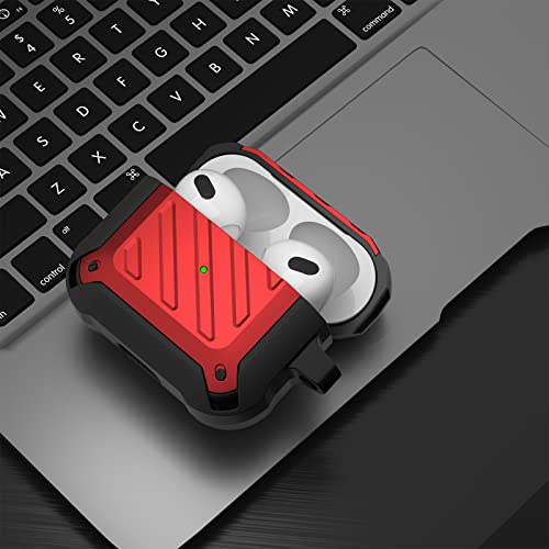 Maxjoy for Airpods 3 Case Cover 2021, Airpods 3 Protective Case Gen 3 Rugged Hard Shell Shockproof Cover with Keychain Compatible with Apple Airpods 3rd Generation Charging Case 2021, Red