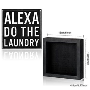 Classic Box Sign Wooden Box Sign Black White Box Sign Decorative Letters Wood Box Plaque for Shelf Living Room Bathroom Laundry Decor (Alexa Do The Laundry)