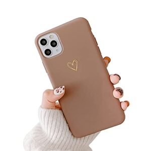 ownest compatible for iphone 11 pro case for soft liquid silicone heart pattern slim protective shockproof case for women girls for iphone 11 pro-brown