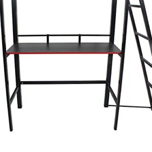 X Rocker I Fortress Gaming Bunk Bed I Built-in Desk and Shelving I Sturdy Metal Frame I Red Wooden Trim I Black