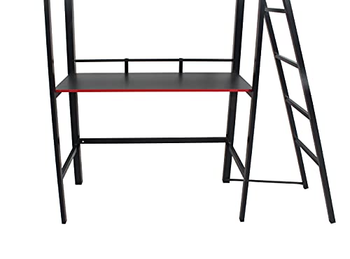 X Rocker I Fortress Gaming Bunk Bed I Built-in Desk and Shelving I Sturdy Metal Frame I Red Wooden Trim I Black