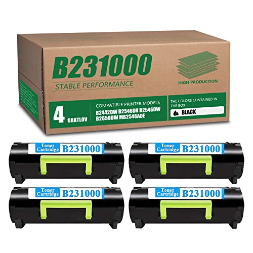 4 Pack Compatible B2338 / B231000 Remanufactured Toner Cartridge Replacement for Lexmark B2442dw B2546dn B2546dw B2650dw MB2338adw MB2546ade MB2650ade MB2650adwe Printer Toner Cartridge (Black).