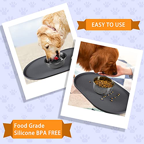 Yacee Silicone Dog Food Mat Waterproof, Easy Clean in Dishwasher, Pet and Cat Mats 0.5" Raised Edges, Placemat Tray to Stop Food Spills and Water Bowl Messes on Floor Large (Small, Gray)