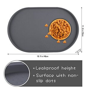 Yacee Silicone Dog Food Mat Waterproof, Easy Clean in Dishwasher, Pet and Cat Mats 0.5" Raised Edges, Placemat Tray to Stop Food Spills and Water Bowl Messes on Floor Large (Small, Gray)