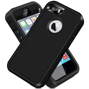 acaget iphone 5s case, iphone se 2016 case, iphone 5 case heavy duty protective armor shock-absorbing dual layer rubber tpu + pc cover non-slip bumper phone cases for iphone 5s/se/5 black