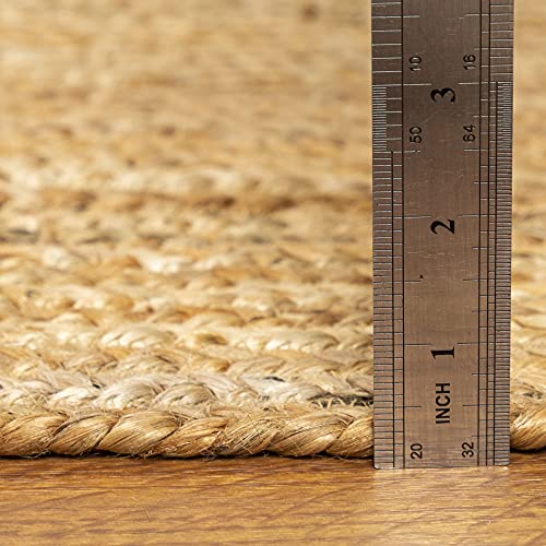 Super Area Rugs All Natural Soft Jute Braided Hand-Woven Rug Natural Beige 2' X 3' Oval