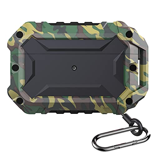 WEFOR Armor Designed for AirPods Pro Case Cover, Full-Body Protective Rugged Metal Soft Silicone AirPod Pro Case with Keychain for AirPods Pro Wireless Charging Case, Camo Green [Front LED Visible]